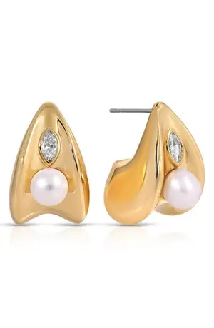 Ettika Hera Freshwater Pearl Huggie Earrings - Gold