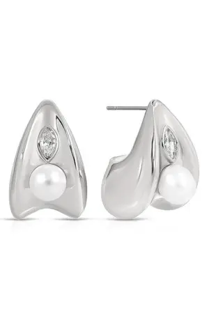 Ettika Hera Freshwater Pearl Huggie Earrings - Silver
