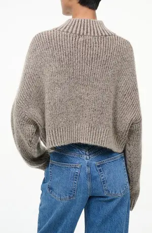 Staud Hampton Crop Cotton Blend Half-zip Sweater - Bisque