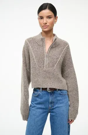 Staud Hampton Crop Cotton Blend Half-zip Sweater - Bisque