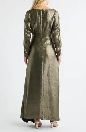 Julia Jordan Metallic Long Sleeve Gown