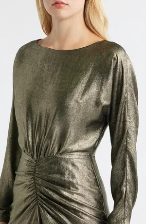Julia Jordan Metallic Long Sleeve Gown