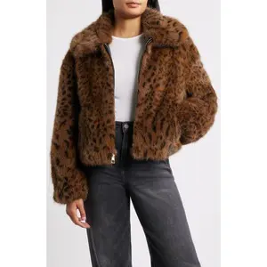 Bcbgmaxazria Cropped Faux Fur Jacket - Leopard