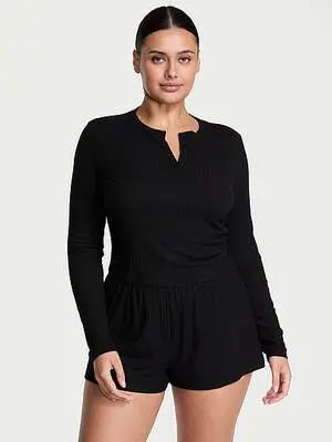 Victoria's Secret Wide-rib Long-sleeve Lounge Set - Black
