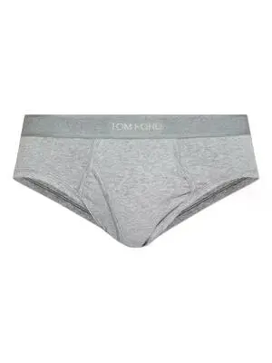 TOM FORD Branded-waistband Cotton Briefs - Grey