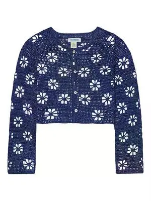 Calle Del Mar Floral Crochet Cardigan - Blue