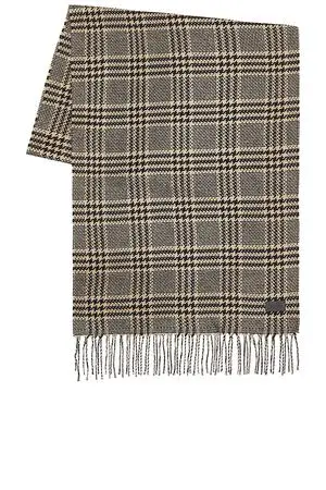 Saint Laurent Long Prince Of Wales Scarf In Black,beige - Black & Beige