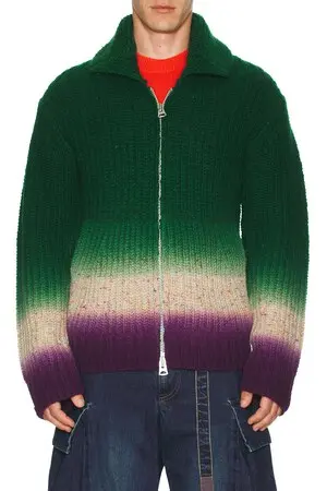 Buy Sacai Garment Dye Wool Knit Cardigan - Green At 29% Off