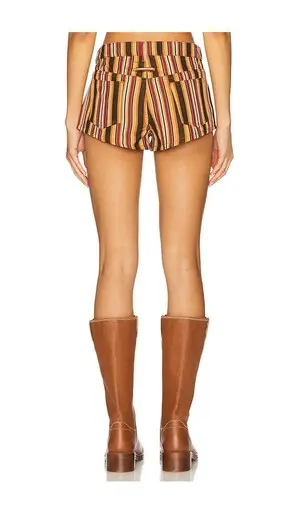 Lioness Striped Button-fly Shorts - Brown