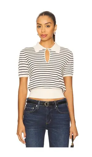 FRAME The Keyhole Polo In Striped Knit - Ivory,black