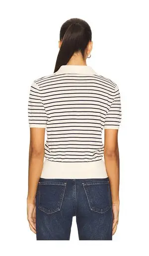 FRAME The Keyhole Polo In Striped Knit - Ivory,black