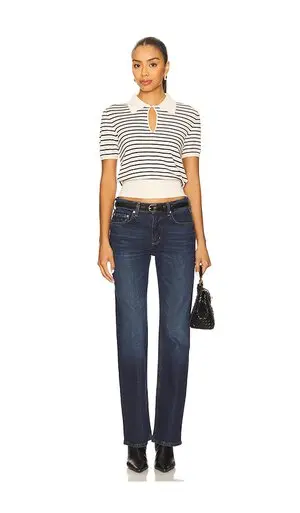 FRAME The Keyhole Polo In Striped Knit - Ivory,black