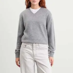 DUNST Cashmere Blend V-neck Jumper - Melange Grey