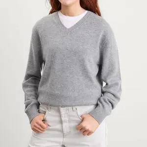 DUNST Cashmere Blend V-neck Jumper - Melange Grey