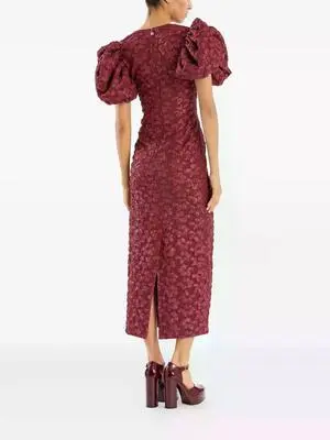 ROTATE BY BIRGER CHRISTENSEN Jacquard Midi Dress With Puff Sleeves - Red