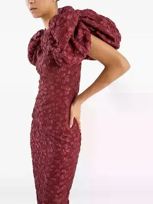 ROTATE BY BIRGER CHRISTENSEN Jacquard Midi Dress With Puff Sleeves - Red