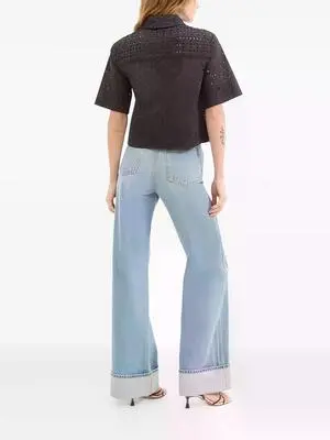 Veronica Beard Eyelet-embroidered Short-sleeve Shirt