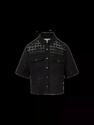 Veronica Beard Eyelet-embroidered Short-sleeve Shirt