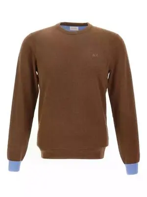 SUN 68 Crew Neck Sweater With Elbow Patches - Brown