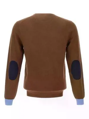 SUN 68 Crew Neck Sweater With Elbow Patches - Brown