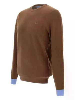 SUN 68 Crew Neck Sweater With Elbow Patches - Brown
