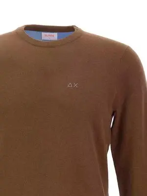SUN 68 Crew Neck Sweater With Elbow Patches - Brown