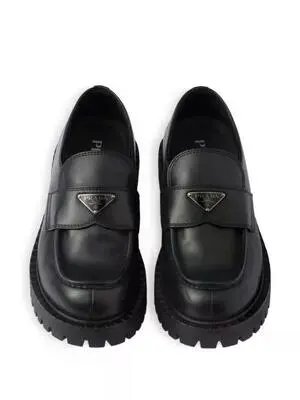 Prada Logo Leather Loafers With Rubber Sole