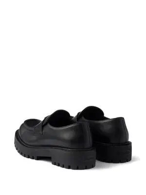 Prada Logo Leather Loafers With Rubber Sole