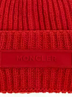 Moncler Ribbed Beanie With Logo Plaque