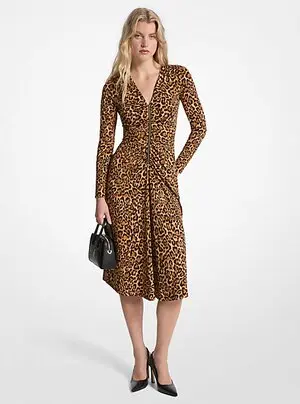 Michael Kors Leopard Print Ruched Dress