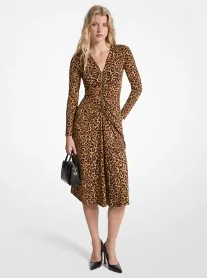 Michael Kors Leopard Print Ruched Dress