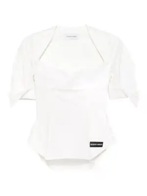 MARINE SERRE Square-neck Button-detail Blouse - White
