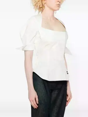 MARINE SERRE Square-neck Button-detail Blouse