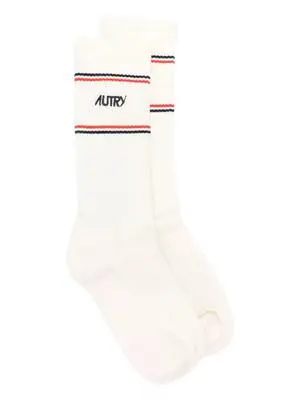 AUTRY X Maison Kitsuné Striped Logo Socks - White