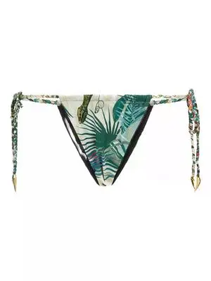 Roberto Cavalli Snake-print Tie-side Bikini Bottom - Green