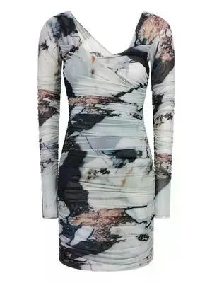 Roberto Cavalli Marble-print Ruched Mini Dress