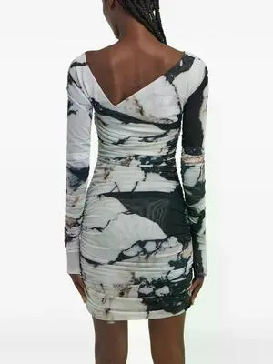 Roberto Cavalli Marble-print Ruched Mini Dress