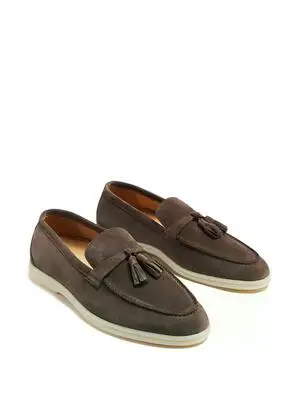 SCAROSSO Leandra Tassel Suede Loafers - Brown