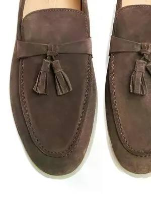 SCAROSSO Leandra Tassel Suede Loafers - Brown