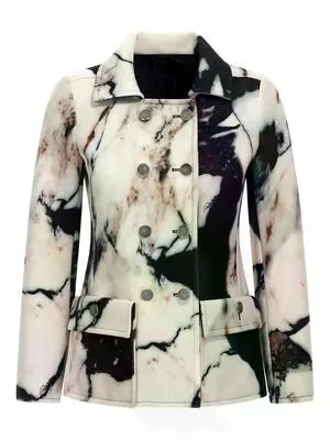 Roberto Cavalli Marble-print Double-breasted Jacket - White