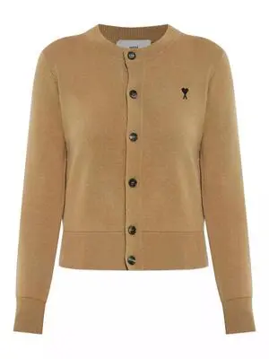 AMI Paris Heart-logo Button Wool Cardigan - Brown