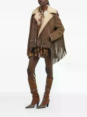 Roberto Cavalli Shearling-trimmed Fringed Leather Jacket