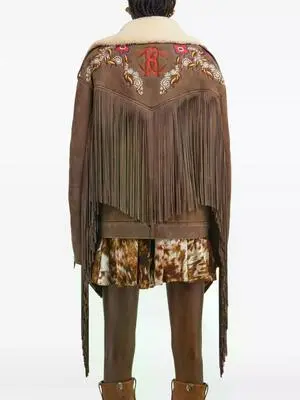 Roberto Cavalli Shearling-trimmed Fringed Leather Jacket