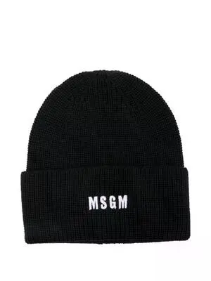 MSGM Logo-embroidered Ribbed Beanie - Black