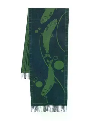 Henrik Vibskov Fish-print Fringed Scarf - Blue