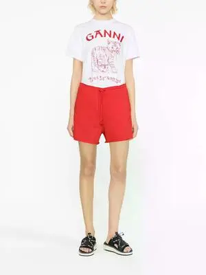 GANNI Logo-embroidered Cotton Track Shorts