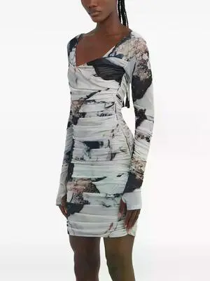 Roberto Cavalli Marble-print Ruched Mini Dress