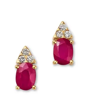 Bloomingdale'S Ruby And Diamond Stud Earrings - Red/gold