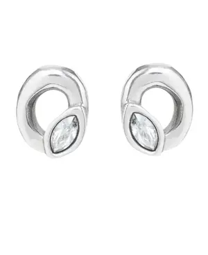 UNODE50 Oval Crystal Stud Earrings - Silver