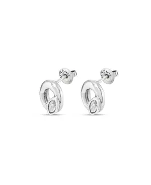 UNODE50 Oval Crystal Stud Earrings In Sterling Plate - Silver